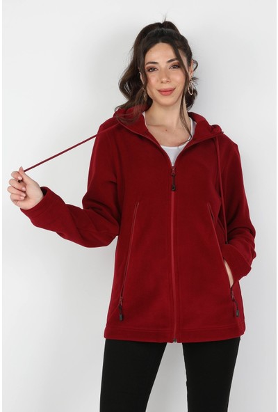 Kapüşonlu Polar Sweatshirt Bordo