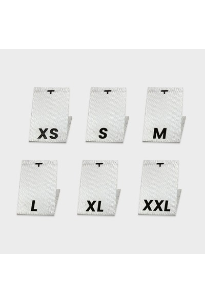 Dereli Matbaa Saten Beden Etiketi Xs, S, M, L, Xl, Xxl 500 Adet Saten Etiket Toplam 3000ADET Poşetli