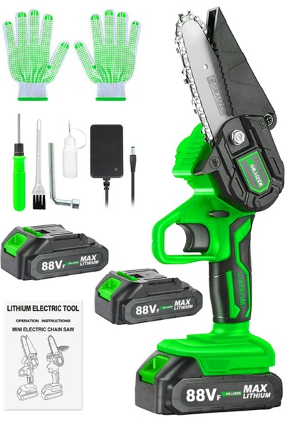 Graizer Alman 88 V 5 Ah Akülü Dal Kesme Budama Testere Bıçkı Makinesi Çift Akülü Çantali 10 cm Graizer Alman 88 V 5 Ah Akülü Dal Kesme Budama Testere Bıçkı Makinesi Çift Akülü Çantali 10 cm