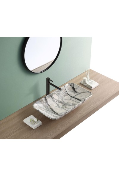 Puroser Marbel Black White Tezgah Üstü Çanak Lavabo Puroser Marbel Black White Tezgah Üstü Çanak Lavabo