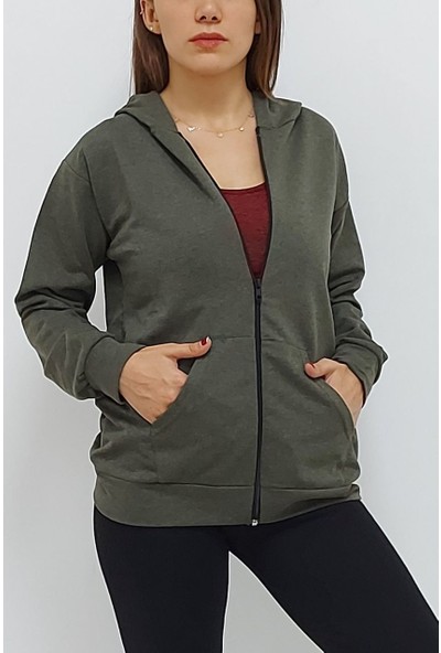Colezium Kapüşonlu Fermuarlı Sweatshirt Haki