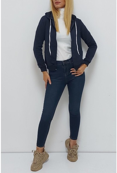 Colezium Kapüşonlu Fermuarlı Sweatshirt Lacivert