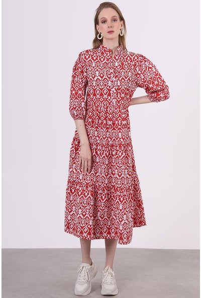 Clew V Yaka Düğmeli Elbise 22Y0347