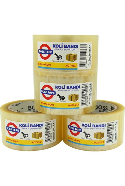 Boss Tape 4 Adet Şeffaf 60MMX100M Koli Bandı Boss Tape 4 Adet Şeffaf 60MMX100M Koli Bandı