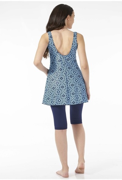Estiva Kare Desenli Üstü Askılı Taytlı Elbise Mayo