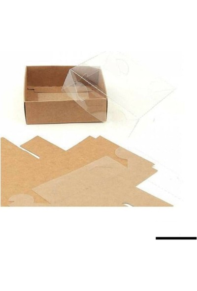 Bonjux Kraft Asetat Kapaklı Kutu 9X9X3 cm (25 Adet)