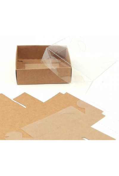 Bonjux Taş ve Şeker Için Şeffaf Kapaklı Kraft Hediyelik Kutu 8X8X3 Kraft Asetat Kutu 100 Adet