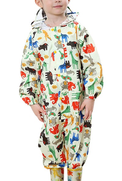 Yunanming Tek Parça Desenli Kapüşonlu Çocuk Yağmurluk (Yurt Dışından)