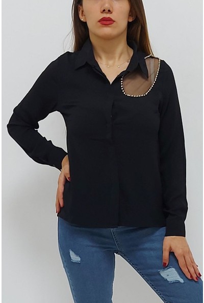 Colezium Omuzu Fileli Gömlek Siyah