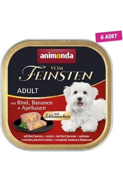 Animonda 6 Adet - Animonda Vom Feinsten Sığır Etli Muzlu ve Kayısılı Yetişkin Köpek Konservesi 150 gr