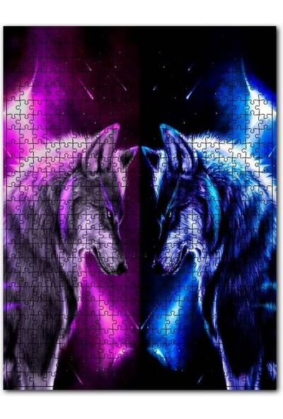 Cakapuzzle Mavi Mor Işıkta Kurtlar 255 Parça Puzzle Yapboz Mdf (Ahşap)
