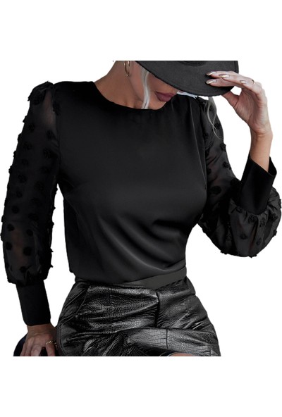 Farfi Modern Kadın Üst Polka Dot Yumuşak Uzun Kollu Bahar Kadın Kazak Ekleme Gömlek Açık (Yurt Dışından)