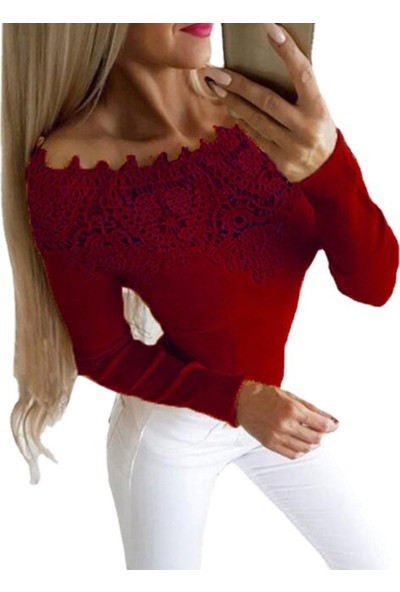 Farfi Tatlı Tee Üst Saf Renk Büyük Elastik Rahat Slash Boyun Hollow Kazak (Yurt Dışından) Farfi Tatlı Tee Üst Saf Renk Büyük Elastik Rahat Slash Boyun Hollow Kazak (Yurt Dışından)