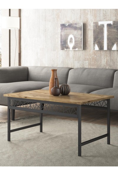 Wood'n Love Mia Geometrik Desen Metal Ferforje Ayak Orta Sehpa - Atlantik Çam / Siyah Wood'n Love Mia Geometrik Desen Metal Ferforje Ayak Orta Sehpa - Atlantik Çam / Siyah