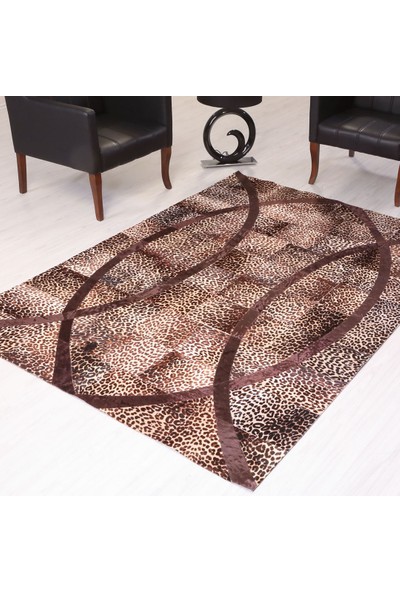 Leopar Baskılı Şeritli Deri Halı