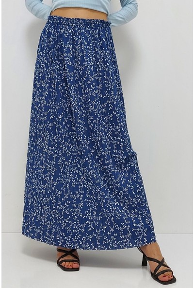 Colezium Beli Lastikli Desenli Etek Mavi