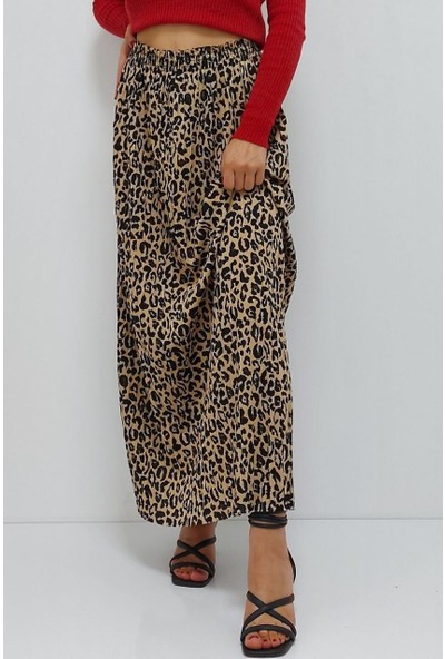 Colezium Beli Lastikli Leopar Desenli Etek