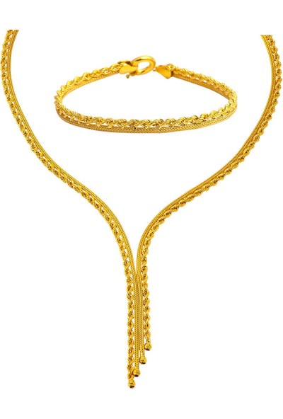 Örme Zincir Taşsız Altın Takı Seti
