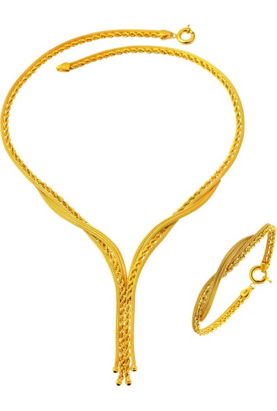 Örgü Zincir Taşsız Altın Takı Seti