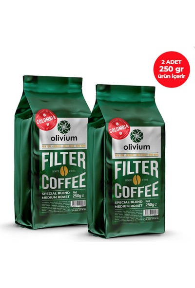 Olivium Öğütülmüş Colombia Filtre Kahve 2 x 250 gr