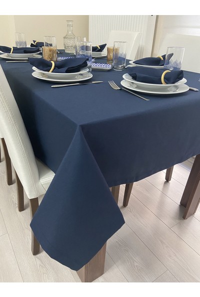 Zeren Home Sıvı Geçirmez Dertsiz Masa Örtüsü Lacivert 25 Parça