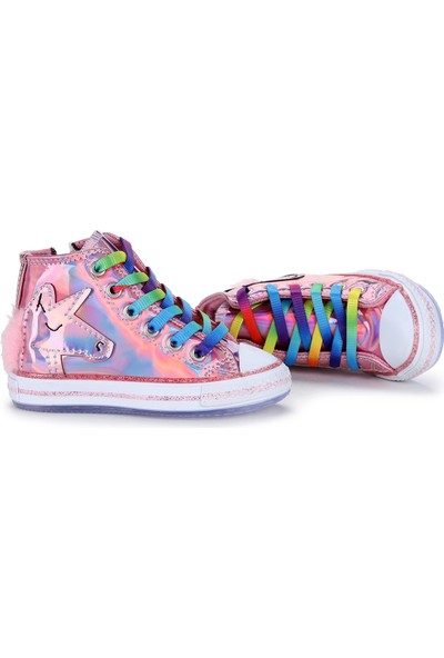 Kiko Kids Uni Hologram Günlük Fermuarlı Kız Çocuk Işıklı Spor Ayakkabı Pembe