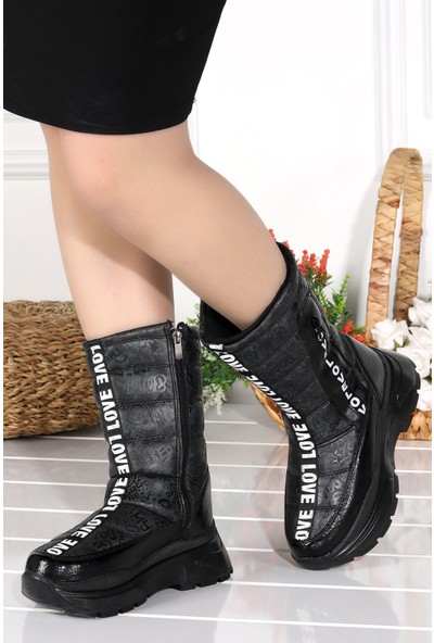 Woggo Twg 990 Günlük Kadın Fermuarlı Kar Bot Ayakkabı Haki - Siyah