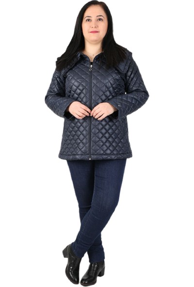 Fierte Kadın Büyük Beden Mont KPRS61257 Geniş Yaka Incili Kapitone