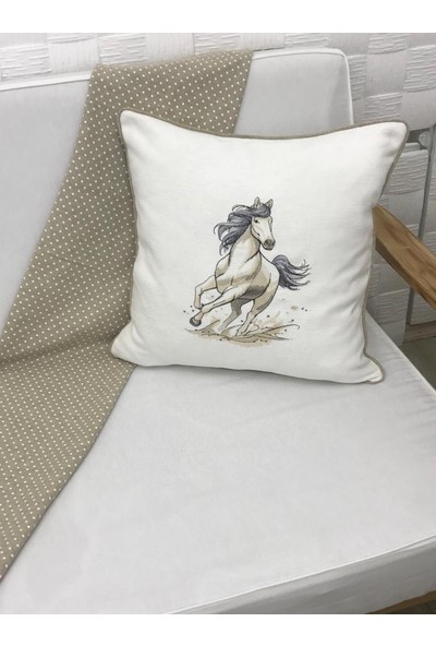 Fi Atelier Koşan At Nakışlı Kırlent