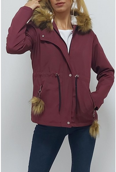 Sue Kapüşonlu Içi Peluş Kaban Bordo