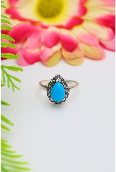 Midyat Nurtaş Gümüş Firuze Taşlı Damla Model Markazit Gümüş Yüzük 201020388