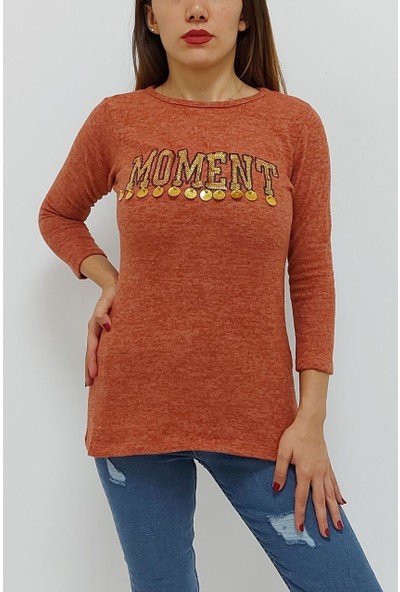 Sue Bisiklet Yaka Pullu Bluz Kiremit