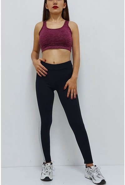 Gri Çizgili Simli Tayt Siyah