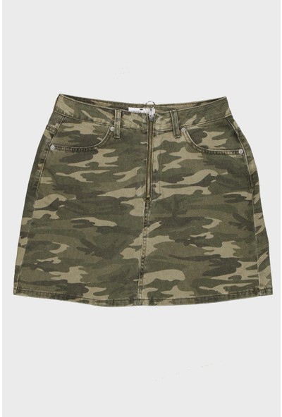 Cross Jeans Kadın Kamuflaj Desenli Fermuarlı Yüksek Bel Jean Etek C 4533-018 Cross Jeans Kadın Kamuflaj Desenli Fermuarlı Yüksek Bel Jean Etek C 4533-018