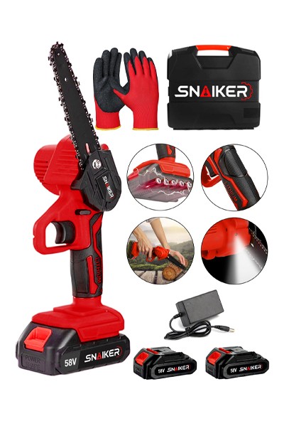 Snaiker Alman 58 V 5 Ah Akülü Dal Kesme Budama Testere Bıçkı Makinası Çift Akülü Çantalı + Eldiven Hediyeli Snaiker Alman 58 V 5 Ah Akülü Dal Kesme Budama Testere Bıçkı Makinası Çift Akülü Çantalı + Eldiven Hediyeli