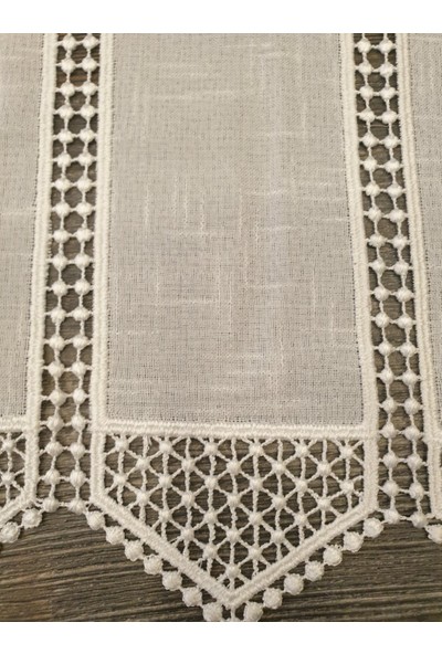 Vanessa Perde Pano Mutfak Güpürü Keten Zemin Üzerine Dantel Işleme 60 cm