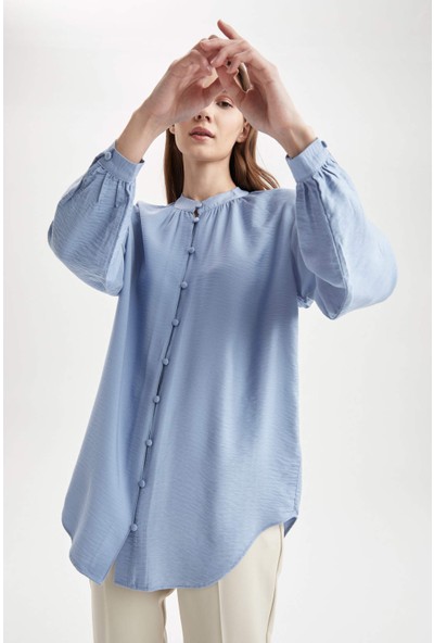 DeFacto Relax Fit Hakim Yaka Uzun Kollu Gömlek Tunik W5673AZ22SP
