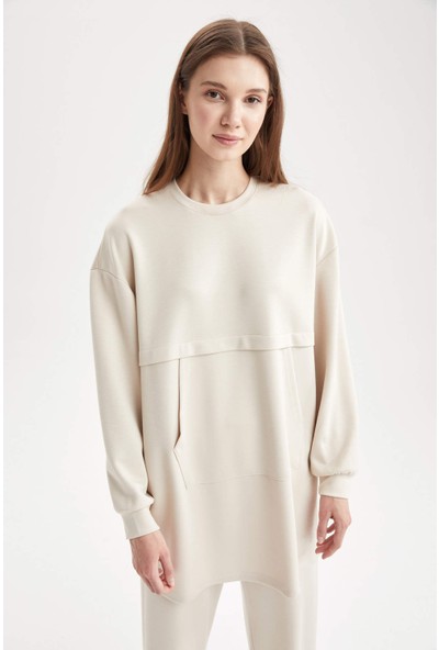 DeFacto Relax Fit Bisiklet Yaka Kanguru Cepli Yumuşak Dokulu Sweatshirt Tunik X4293AZ22SP