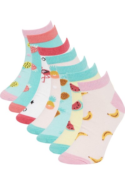 DeFacto Kız Çocuk Meyve Desenli Pamuklu 7'li Kısa Çorap W9538A6NS