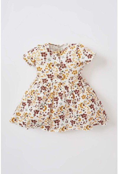 DeFacto Kız Bebek Çiçek Desenli Fitilli Kaşkorse Kısa Kollu Elbise W9241A222SP DeFacto Kız Bebek Çiçek Desenli Fitilli Kaşkorse Kısa Kollu Elbise W9241A222SP