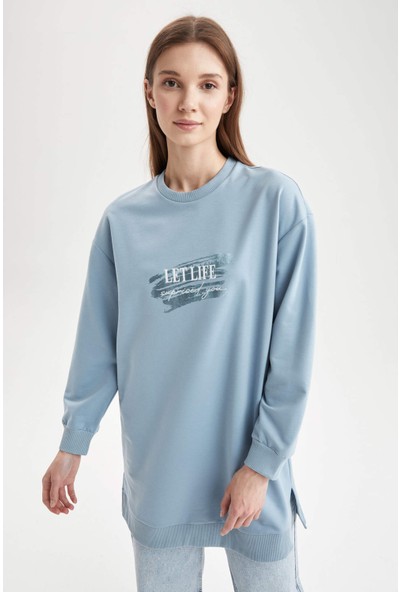 DeFacto Relax Fit Slogan Baskılı Bisiklet Yaka İnce Sweatshirt Kumaşı Sweatshirt Tunik X4737AZ21WN DeFacto Relax Fit Slogan Baskılı Bisiklet Yaka İnce Sweatshirt Kumaşı Sweatshirt Tunik X4737AZ21WN