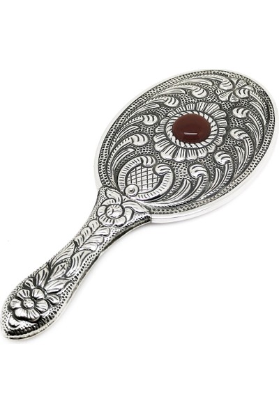 Altın Sepeti Bordo Taşlı Gümüş Atiye Aynası Altın Sepeti Bordo Taşlı Gümüş Atiye Aynası