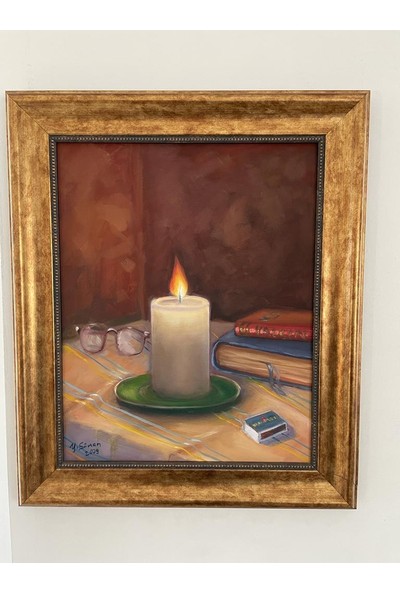 Belisama Talisman Mum ve Kitaplar Akrilik Tablo - 54 x 64CM. Çerçeveli TB93