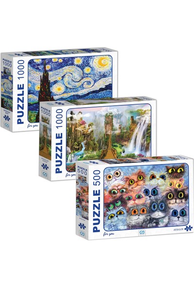 Yıldızlı Gece - Masallar Ülkesi - Kediler 3'lü Puzzle Set Yıldızlı Gece - Masallar Ülkesi - Kediler 3'lü Puzzle Set