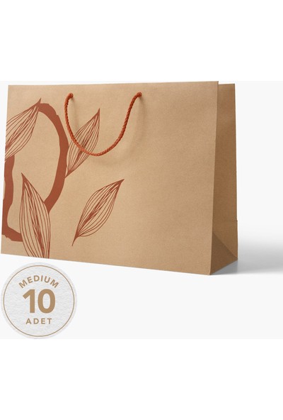Akal Batu Medium 10'lu 5 Desi Floral Seri Kraft Çanta 40X30X12CM - Esmer Akal Batu Medium 10'lu 5 Desi Floral Seri Kraft Çanta 40X30X12CM - Esmer