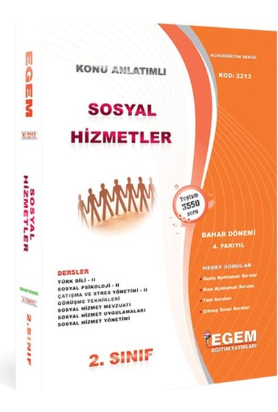 Egem Yayınları AÖF Sosyal Hizmetler 2. Sınıf 4. Dönem (Bahar) Konu Anlatımlı Sor (Ciltli) Egem Yayınları AÖF Sosyal Hizmetler 2. Sınıf 4. Dönem (Bahar) Konu Anlatımlı Sor (Ciltli)