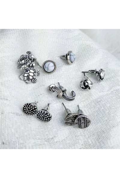 Sosyete Gkhn Sosyete Gökhan Çoklu Figürlü Gümüş Renkli Küpe Seti