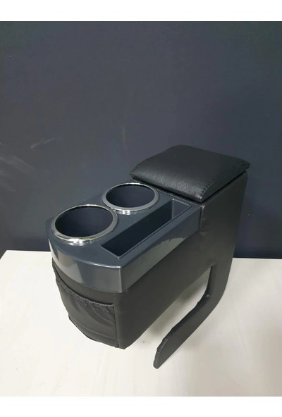 TeknoClub Kolay Montaj Deri Kolçak Kol Dayama, Çift Bardaklık, Açılır Kapaklı ve Cepli - Siyah