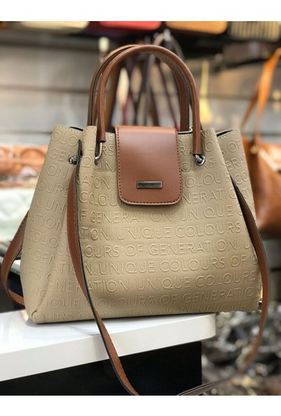 Tales Butik Kadın Demir Saplı Bej Taba Tokalı El ve Omuz Askılı Çanta