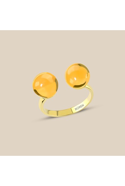 Roren Modern Tasarımlı Gümüş Kehribar Yüzük